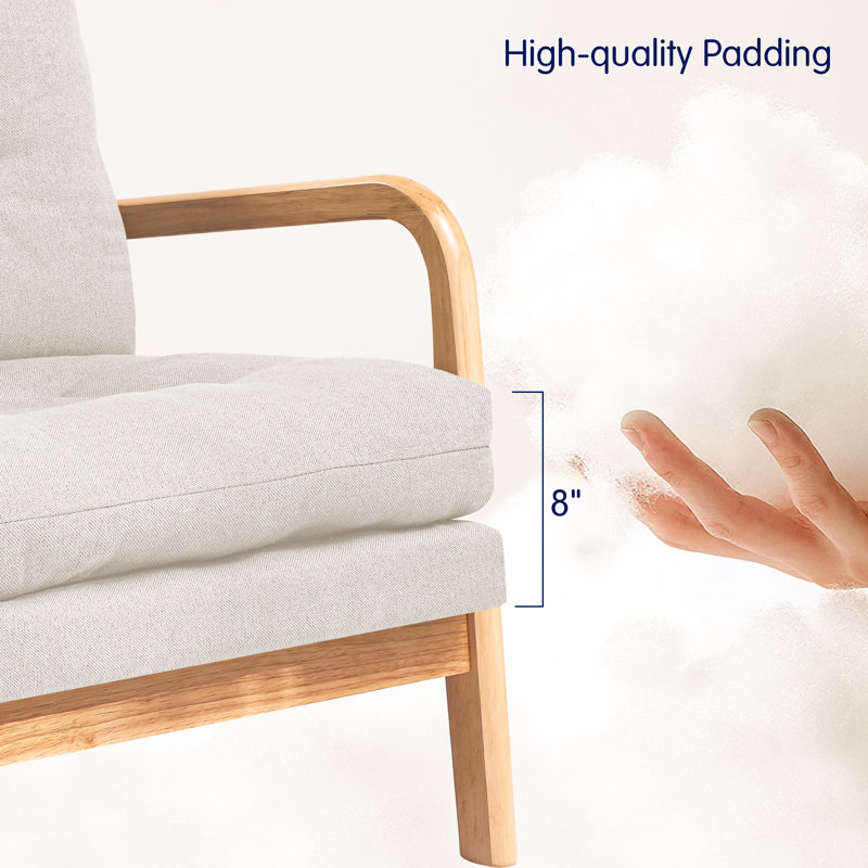 George Oliver Mid-Century Tufted Upholstered Accent Chair Linen Arm Chairs with Solid Wood Frame ...